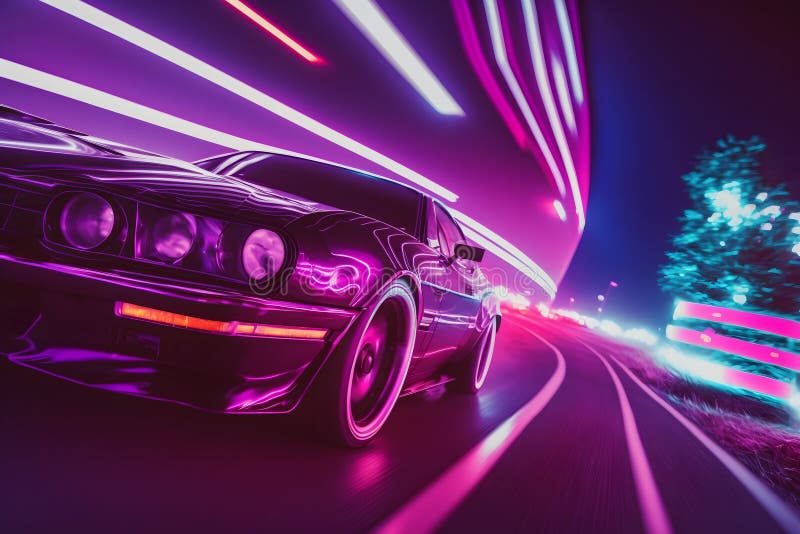 Futuristic Retro Wave Synth Wave Car. Neural Network AI Generated Stock ...
