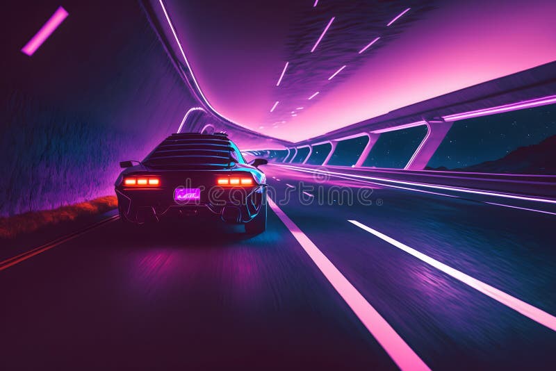 Futuristic Retro Wave Synth Wave Car. Neural Network AI Generated Stock ...