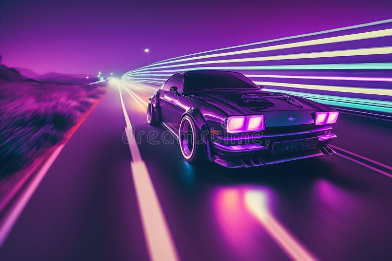 Futuristic Retro Wave Synth Wave Car. Neural Network AI Generated Stock ...