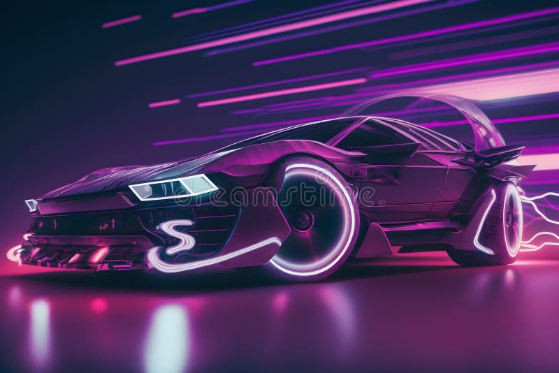 Futuristic Retro Wave Synth Wave Car. Neural Network AI Generated Stock ...