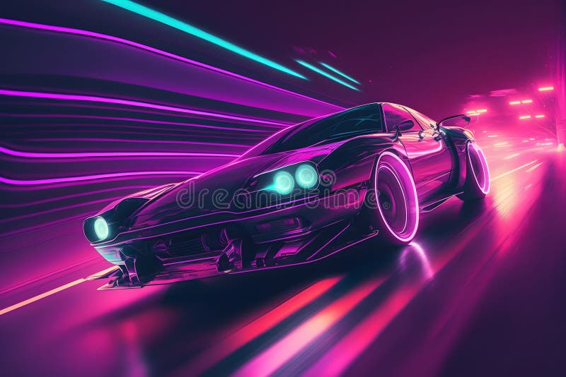 Futuristic Retro Wave Synth Wave Car. Neural Network AI Generated Stock ...