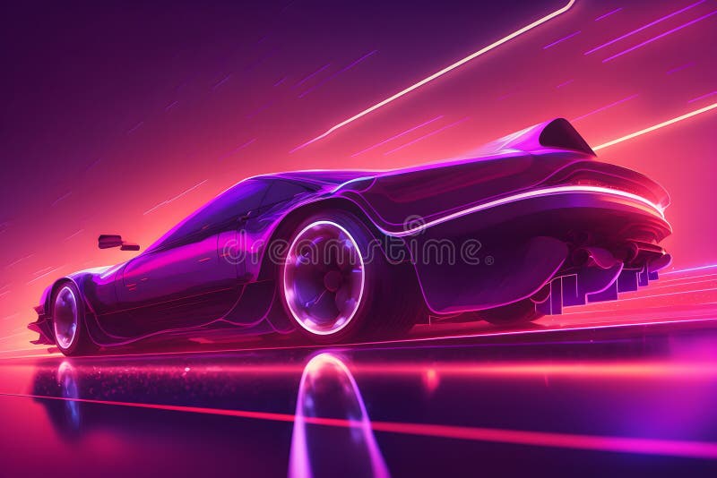 Futuristic Retro Wave Synth Wave Car. Neural Network AI Generated Stock ...