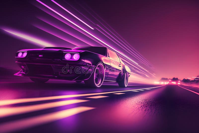 Futuristic Retro Wave Synth Wave Car. Neural Network AI Generated Stock ...