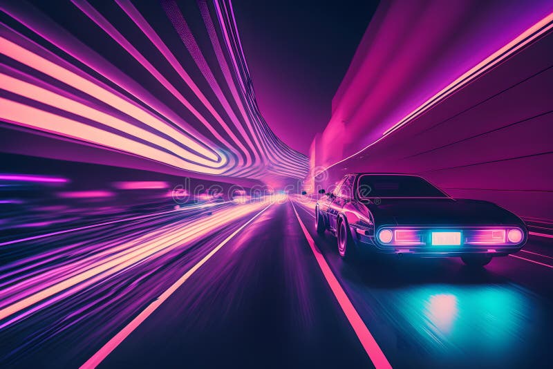 Futuristic Retro Wave Synth Wave Car. Neural Network AI Generated Stock ...