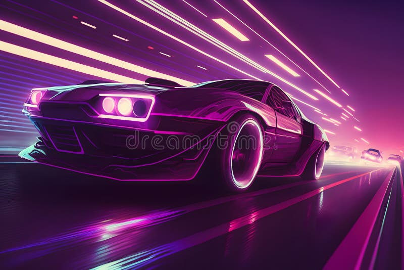 Futuristic Retro Wave Synth Wave Car. Neural Network AI Generated Stock ...