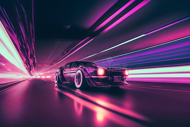 Futuristic Retro Wave Synth Wave Car. Neural Network AI Generated Stock ...