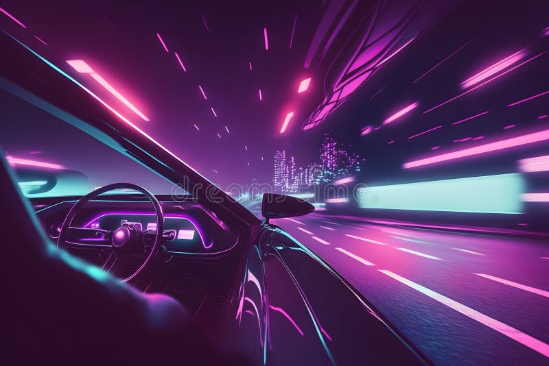Futuristic Retro Wave Synth Wave Car. Neural Network AI Generated Stock ...