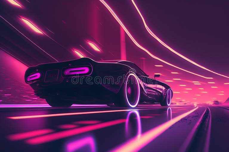 Futuristic Retro Wave Synth Wave Car. Neural Network AI Generated Stock ...