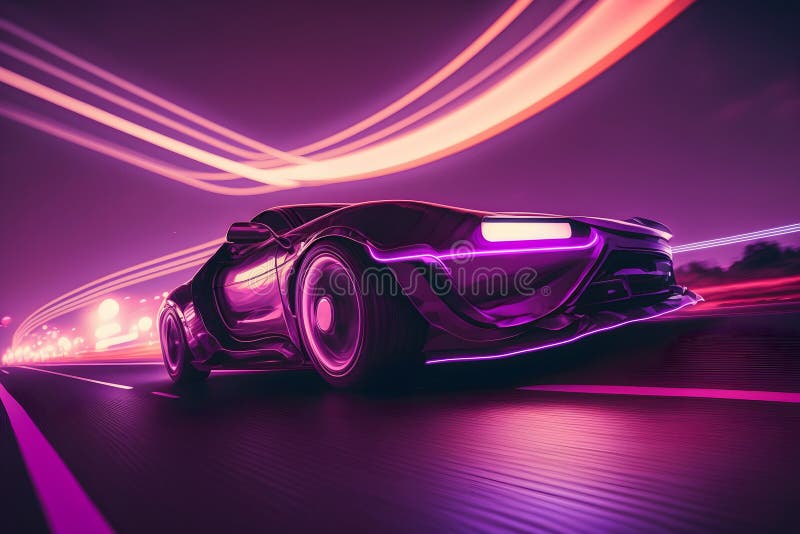 Futuristic Retro Wave Synth Wave Car. Neural Network AI Generated Stock ...