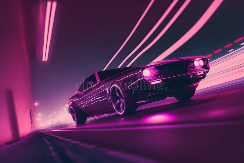 Futuristic Retro Wave Synth Wave Car. Neural Network AI Generated Stock ...