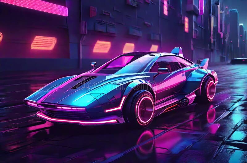 Futuristic Retro Wave Synth Wave Car: Neural Network-Powered Journey on ...