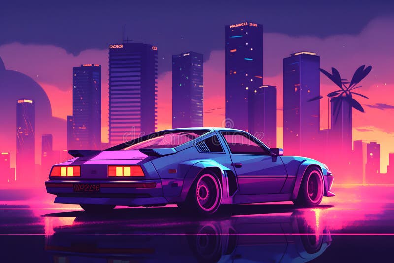 Futuristic Retro Wave Synth Wave Car. Neural Network AI Generated Stock ...