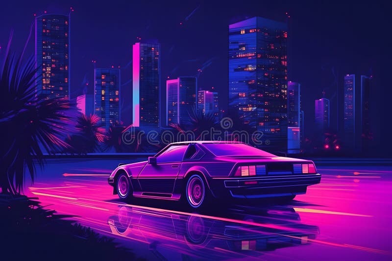 Futuristic Retro Wave Synth Wave Car. Neural Network AI Generated Stock ...