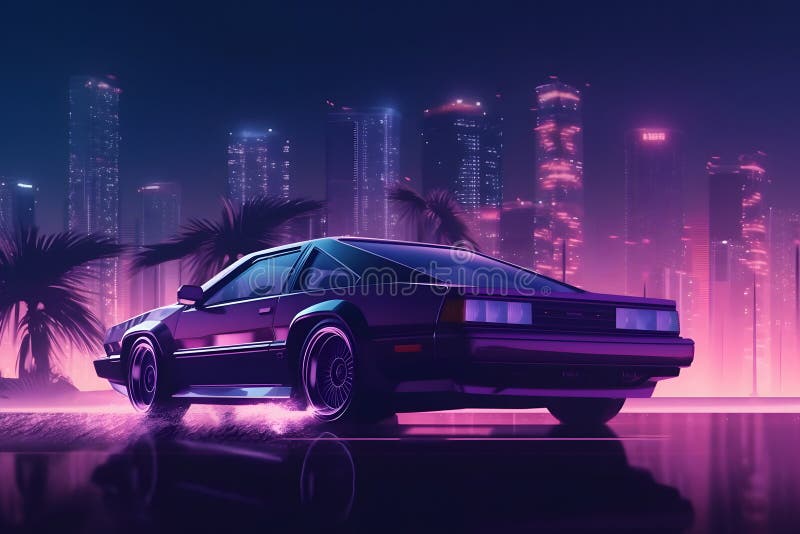 Futuristic Retro Wave Synth Wave Car. Retrowave Style Stock ...