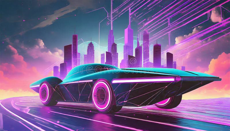 Futuristic Retro Wave Synth Wave Car. Neural Network Stock Illustration ...