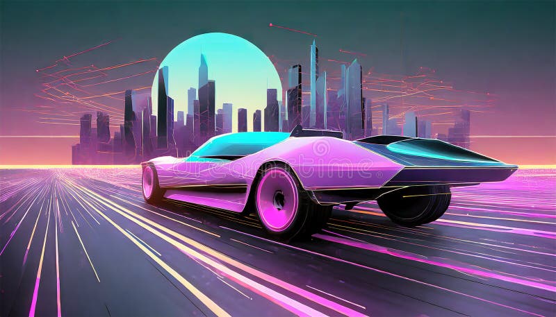 Futuristic Retro Wave Synth Wave Car. Neural Network Stock Illustration ...
