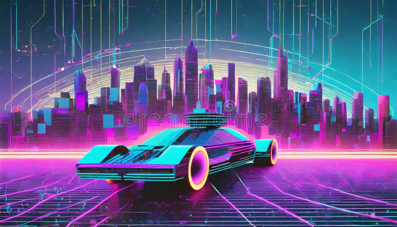 Futuristic Retro Wave Synth Wave Car. Neural Network Stock Illustration ...