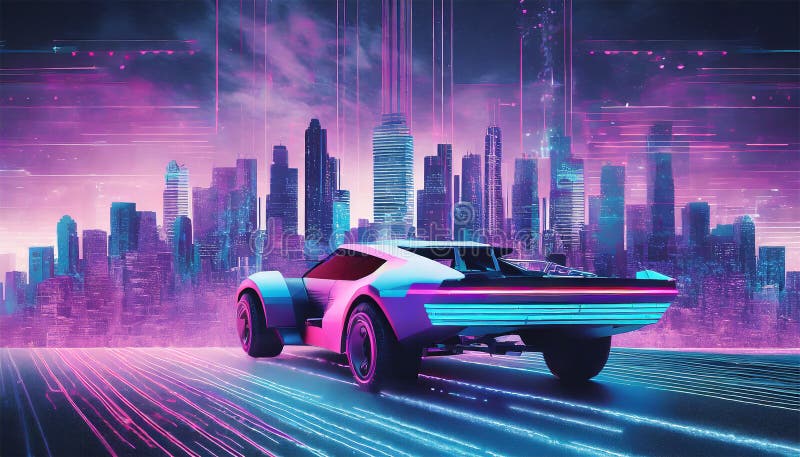 Futuristic Retro Wave Synth Wave Car. Neural Network Stock Illustration ...
