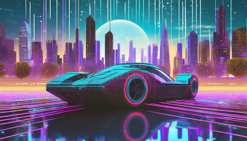 Futuristic Retro Wave Synth Wave Car. Neural Network Stock Illustration ...