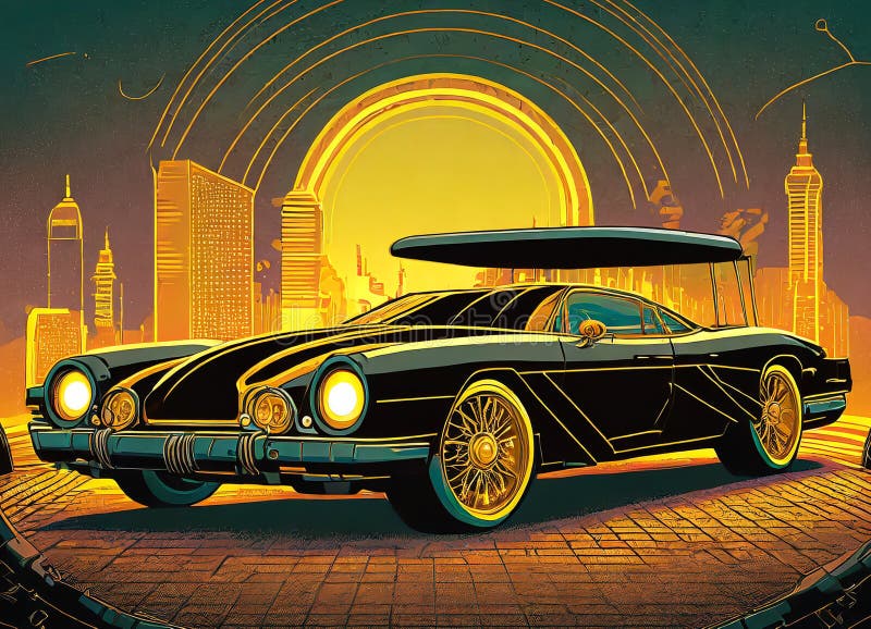 Futuristic Retro Wave Synth Wave Car. Neural Network Stock Illustration ...
