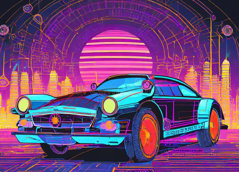 Futuristic Retro Wave Synth Wave Car. Neural Network Stock Illustration ...