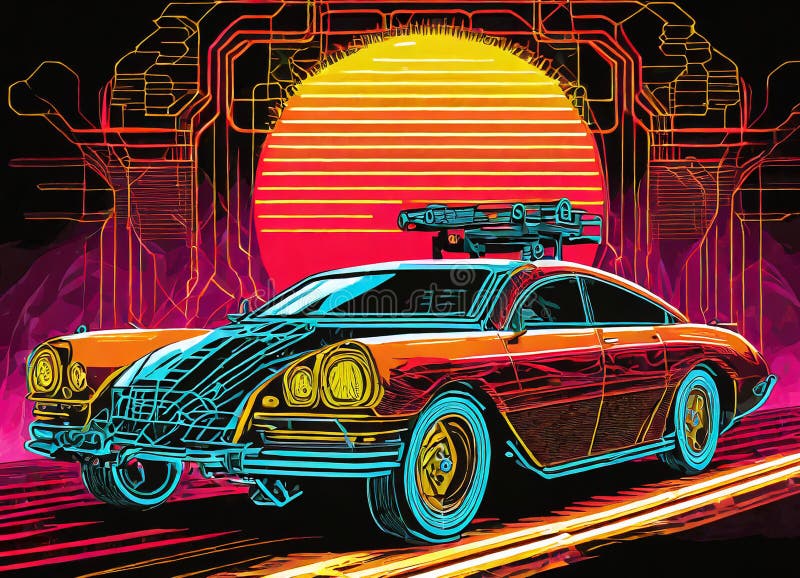 Futuristic Retro Wave Synth Wave Car. Neural Network Stock Illustration ...