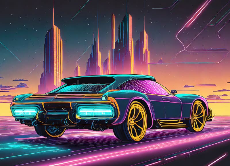 Futuristic Retro Wave Synth Wave Car. Neural Network Stock Illustration ...