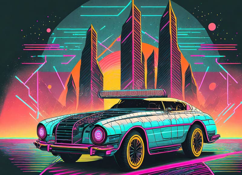 Futuristic Retro Wave Synth Wave Car. Neural Network Stock Illustration ...