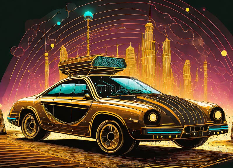 Futuristic Retro Wave Synth Wave Car. Neural Network Stock Illustration ...