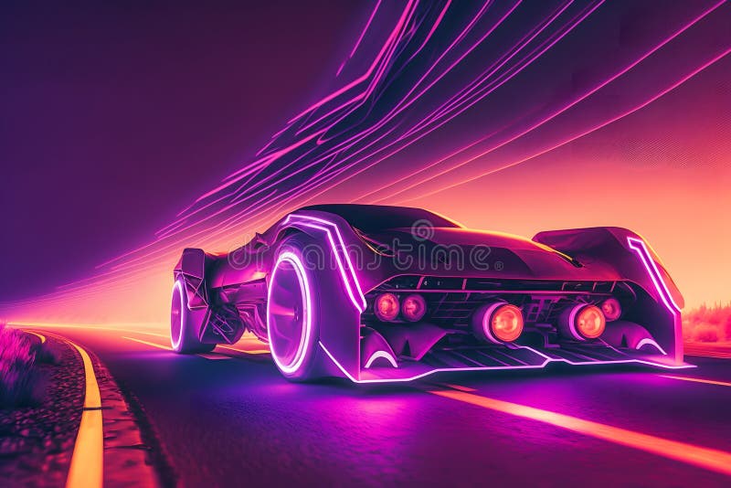 Futuristic Retro Wave Synth Wave Car. Neural Network AI Generated Stock ...