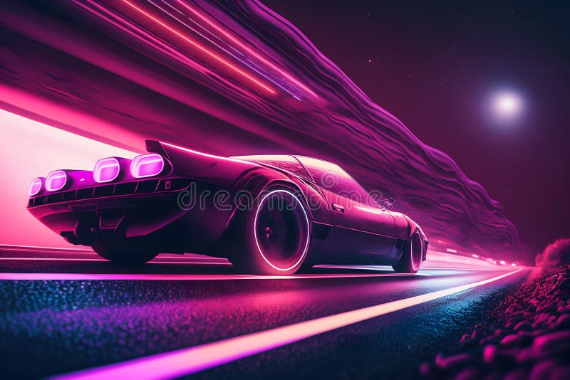 Futuristic Retro Wave Synth Wave Car. Neural Network AI Generated Stock ...