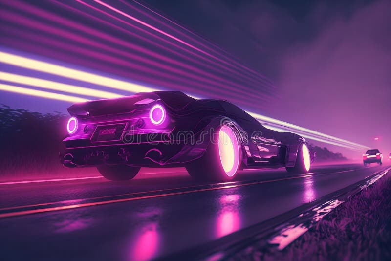 Futuristic Retro Wave Synth Wave Car. Neural Network AI Generated Stock ...