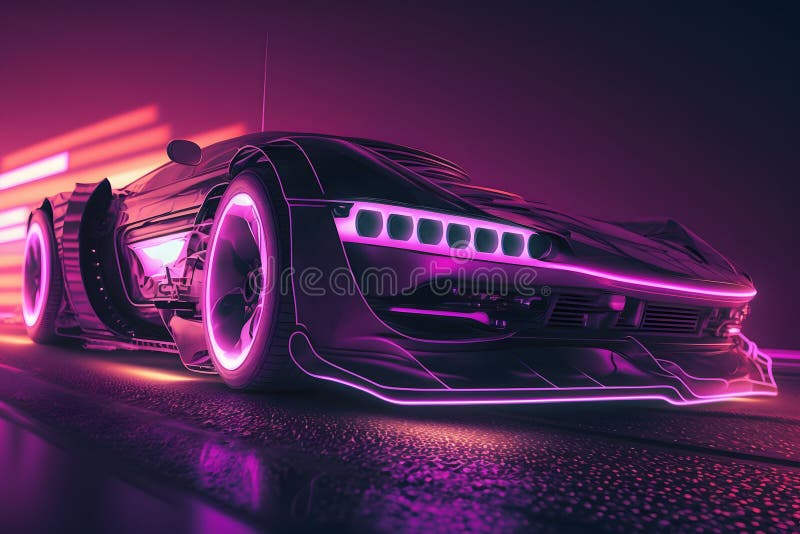 Futuristic Retro Wave Synth Wave Car. Retrowave Style Stock ...