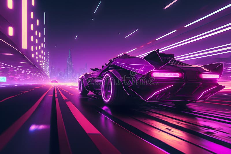 Futuristic Retro Wave Synth Wave Car. Neural Network AI Generated Stock ...
