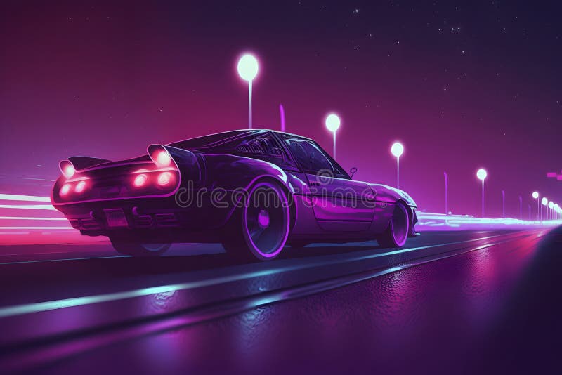 Futuristic Retro Wave Synth Wave Car. Neural Network AI Generated Stock ...