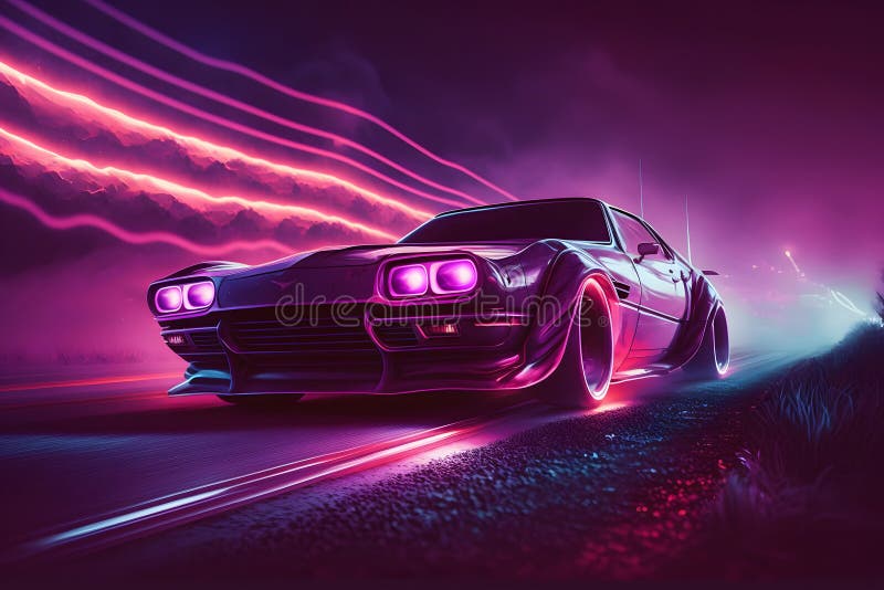 Futuristic Retro Wave Synth Wave Car. Neural Network AI Generated Stock ...