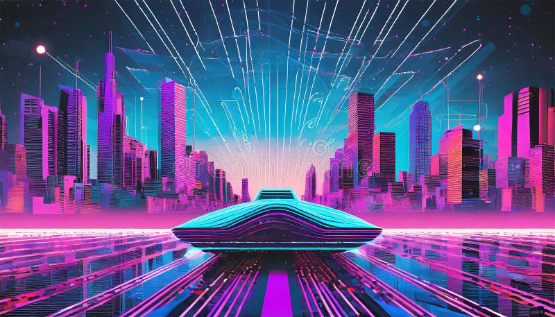 Futuristic Retro Wave Synth Wave Car. Neural Network Stock Illustration ...
