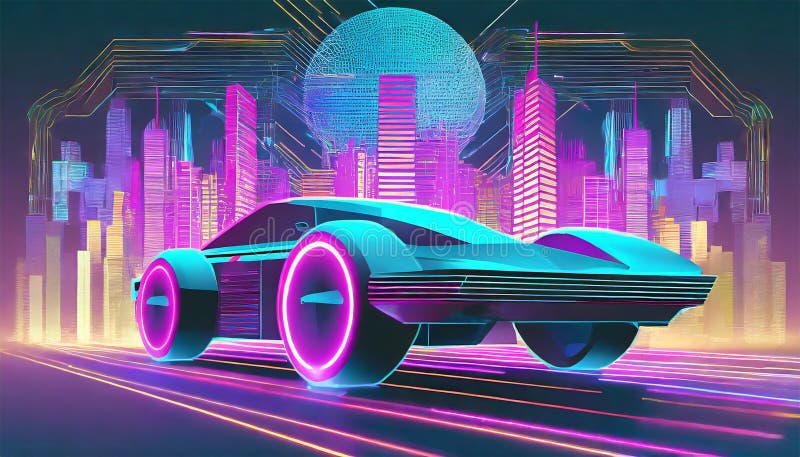 Futuristic Retro Wave Synth Wave Car. Neural Network Stock Illustration ...
