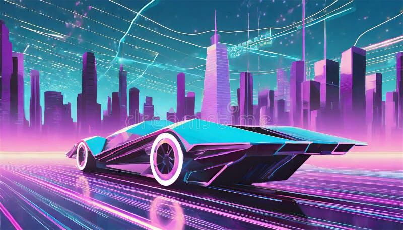 Futuristic Retro Wave Synth Wave Car. Neural Network Stock Illustration ...