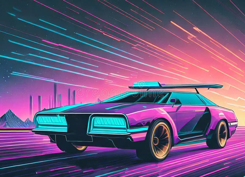 Futuristic Retro Wave Synth Wave Car. Neural Network Stock Illustration ...