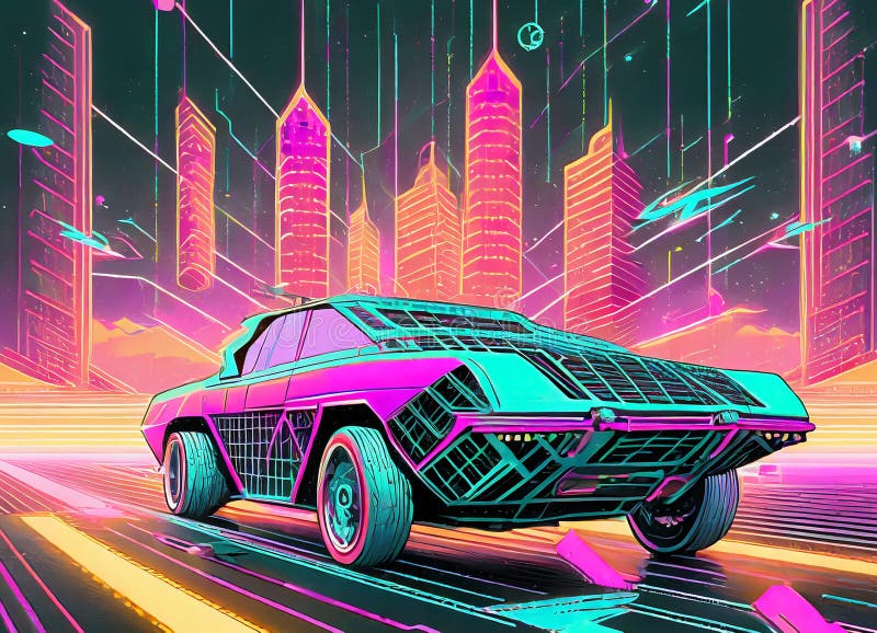Futuristic Retro Wave Synth Wave Car. Neural Network Stock Illustration ...