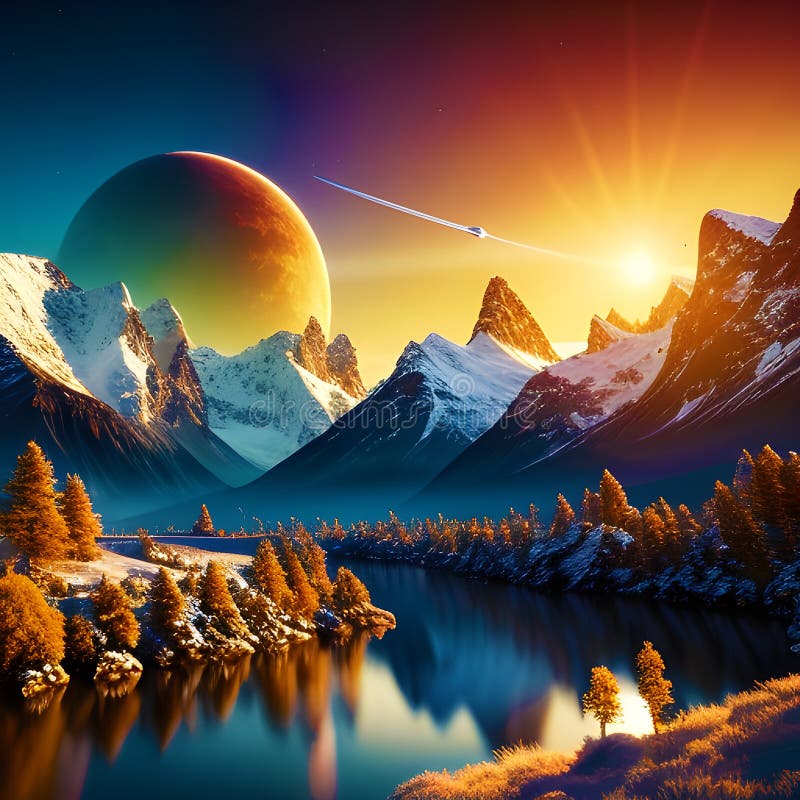 Futuristic River Side Landscape Image Generated by Ai Stock ...