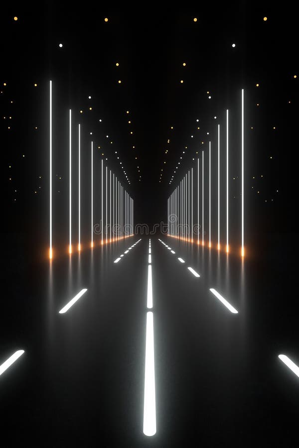 Futuristic Road Glowing in Dark City with Neon Lights Stock ...