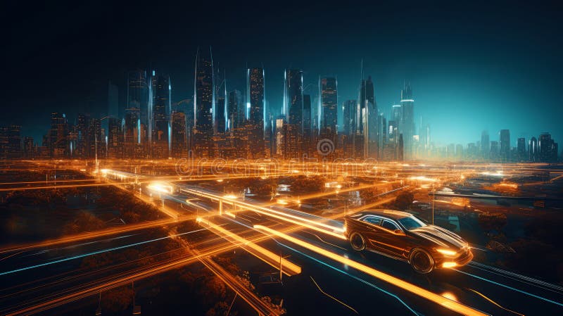 Futuristic Skyscraper and Road Transportation Technology with Digital ...