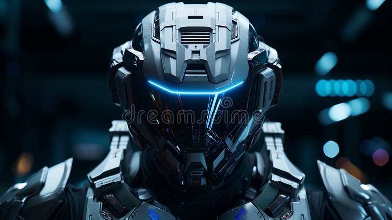 Futuristic Robot with Advanced Armor and Glowing Blue Visor in a High ...