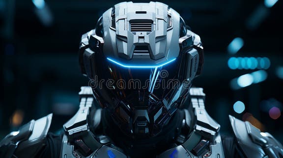 Futuristic Robot with Advanced Armor and Glowing Blue Visor in a High ...