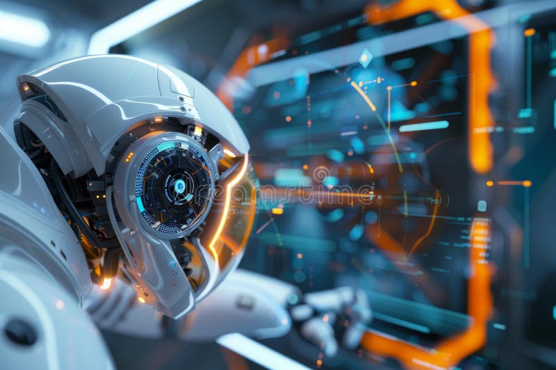 Futuristic Robot with Advanced Interface Hud Stock Image - Image of ...