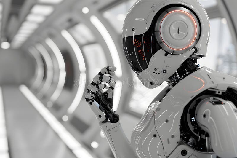 Futuristic Robot in Advanced Space Station Corridor for Sci-Fi and ...