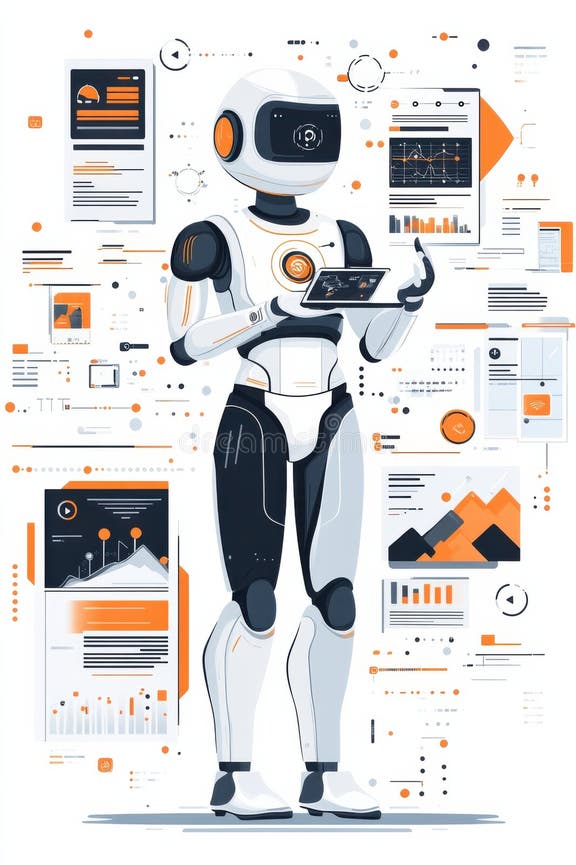 Futuristic Robot Analyzing Data with Advanced Digital Interface and ...