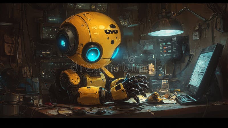 Futuristic Robot Analyzing Data on Computer Screen Stock Image - Image ...